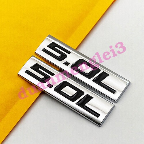 2Pcs Chrome Metal 5.0L Engine Black Badge V6 V8 Sports Sticker Car ...