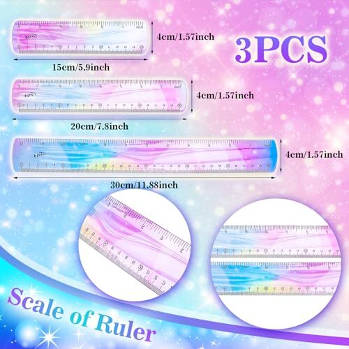 3 PCS Flexible Ruler 6/8/12inch Dual Scale Bendable Ruler Pastel Clear ...