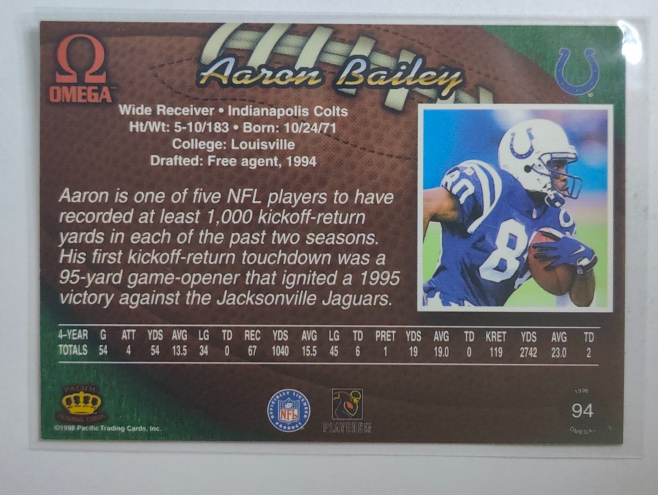 1998 Pacific Omega #94 Aaron Bailey Indianapolis Colts | eBay