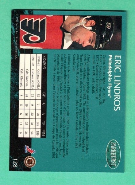 (1) ERIC LINDROS 1992-93 PARKHURST EMERALD # 128 FLYERS INSERT (G0330 ...