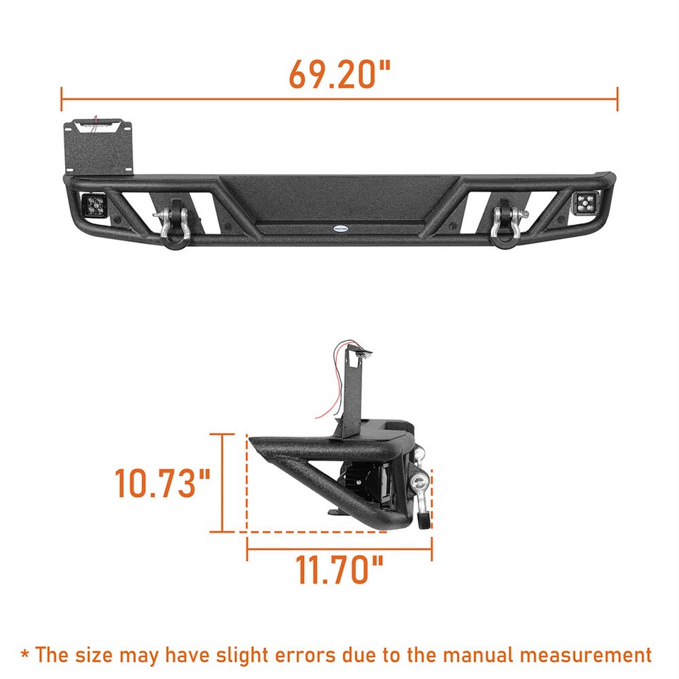 Textured Rear Bumper w/2" Hitch Receiver & LED Lights For Jeep Wrangler ...