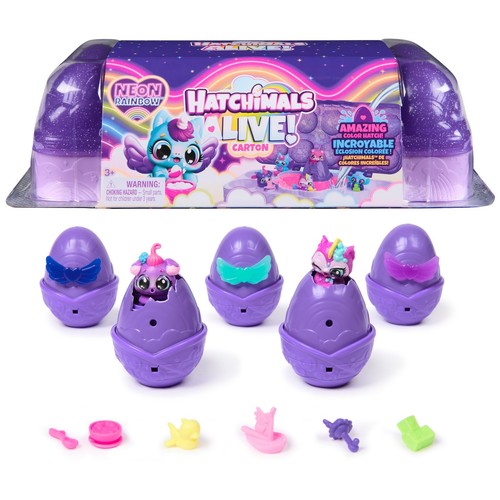 Hatchimals Alive, Neon Rainbow, Egg Carton-speelgoed met 5 minifiguren ...