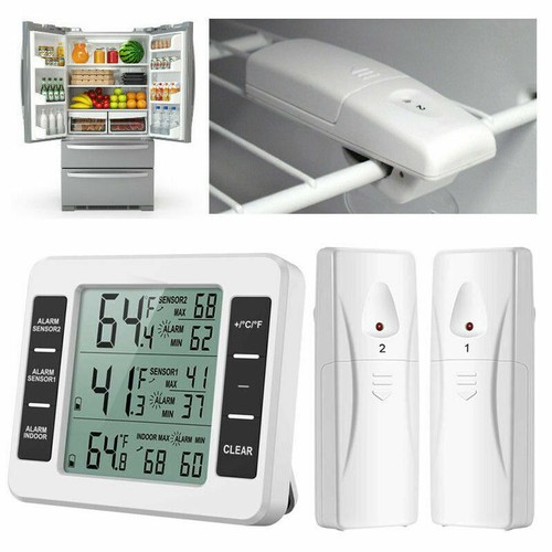 Wireless Digital Refrigerator Freezer Thermometer Temp Alarm 2 Sensor ...