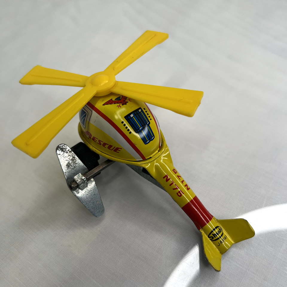 Vintage SHUDO Japan HELICOPTER Rescue N175 Yellow Wind Up Tin Toy | eBay