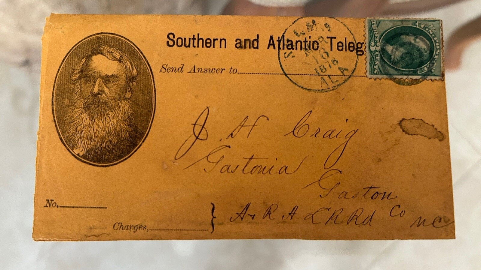 The Southern & Atlantic Telegraph Cover & Matching Telegram Alabama to ...