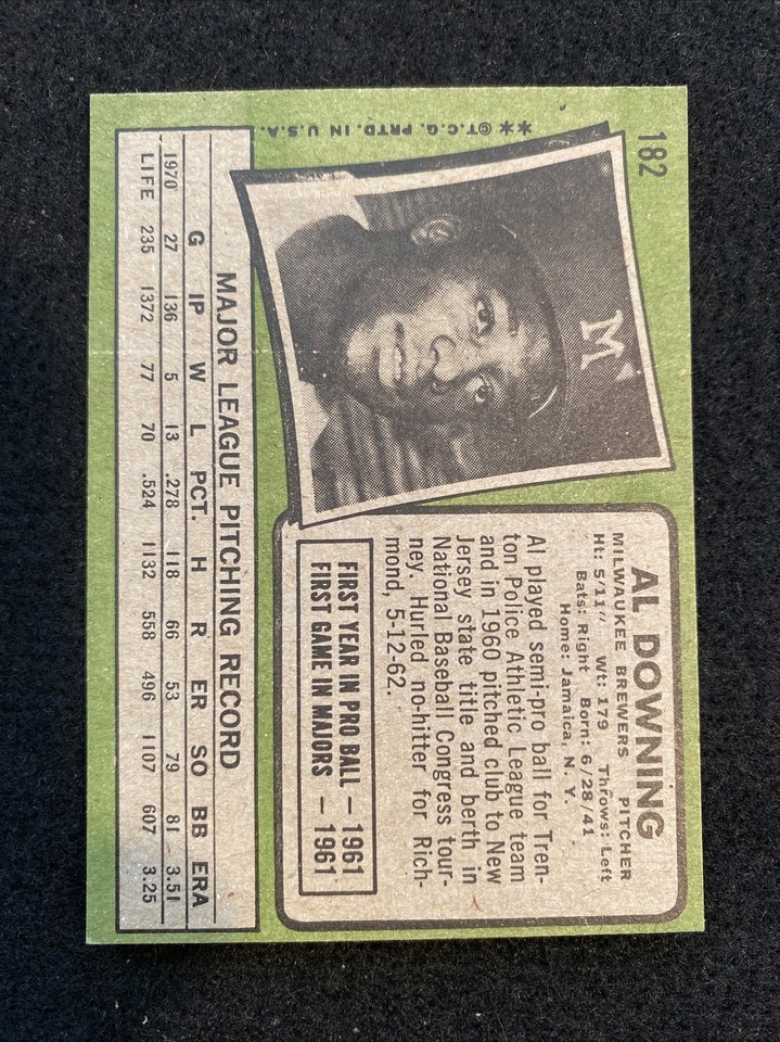 1971 TOPPS # 182 AL DOWNING C 747 | eBay