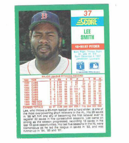 Lee Smith Boston Red Sox #48 RP #37 Score 1990 Baseball Card | eBay