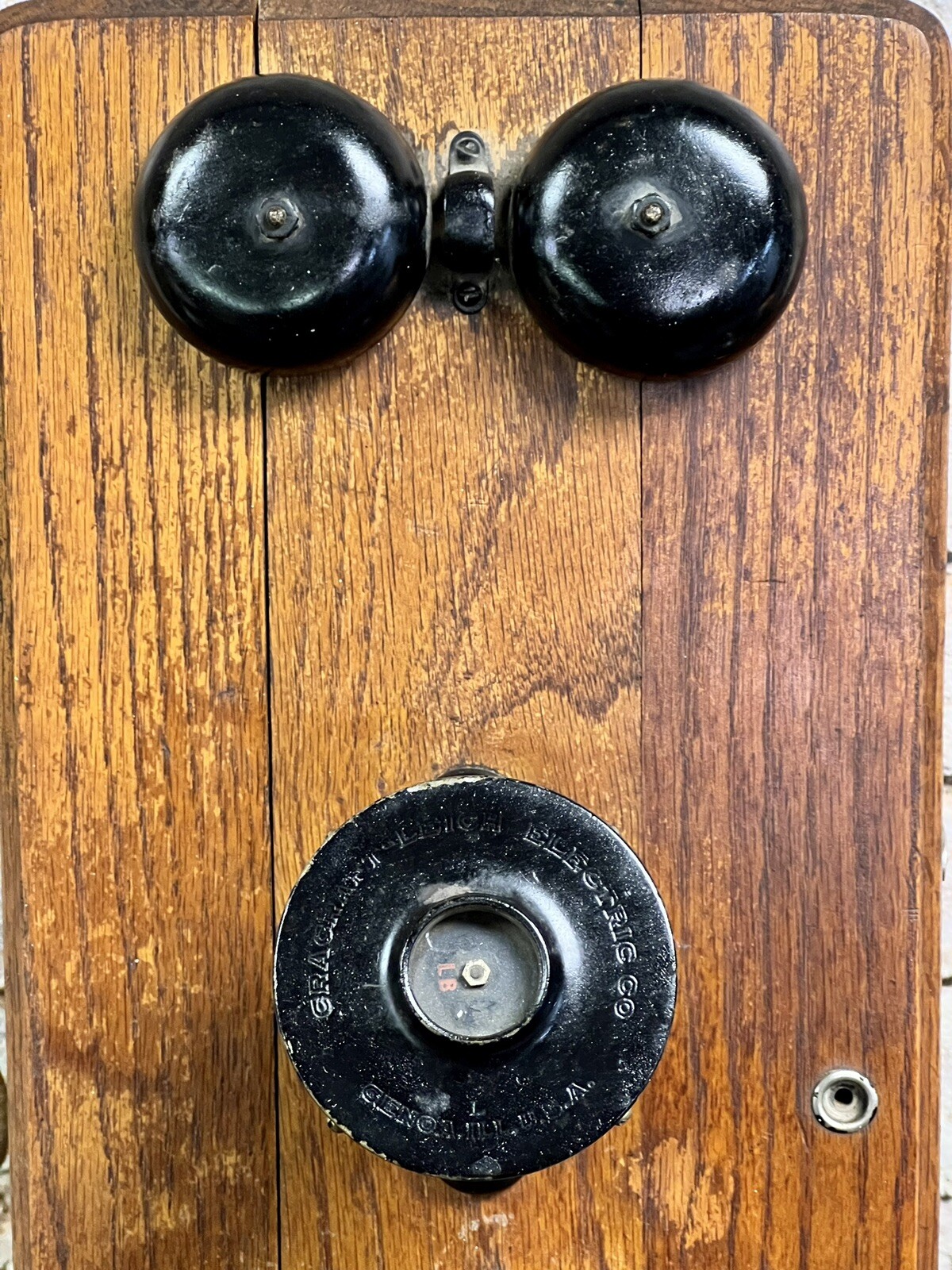 Antique Oak Cracraft Leich Electric Co Hand Crank Wall Telephone Phone ...