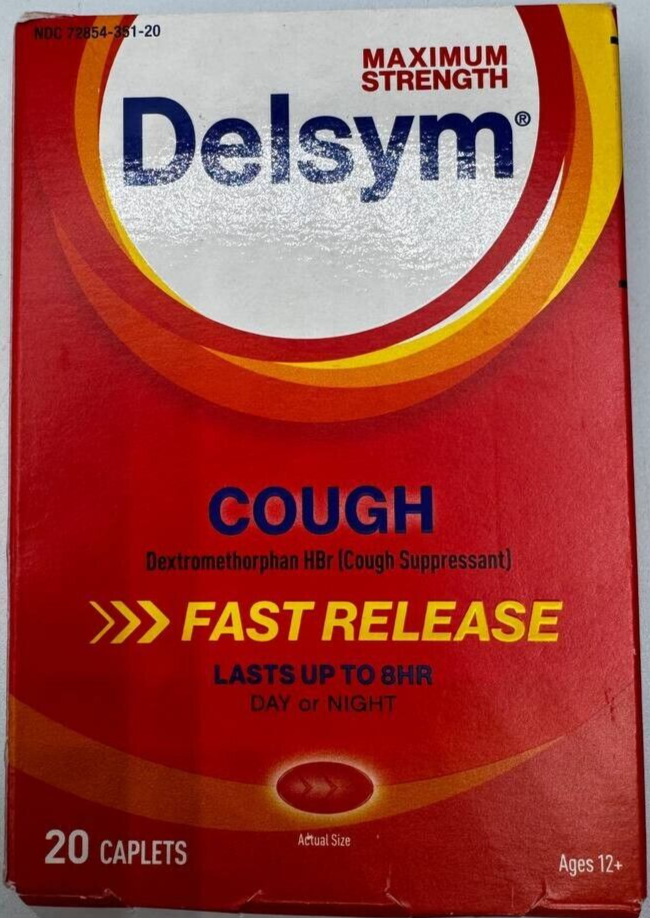 Delsym Maximum Strength Cough Fast Release 15 mg 20 Caplets, EXP 05/25 ...