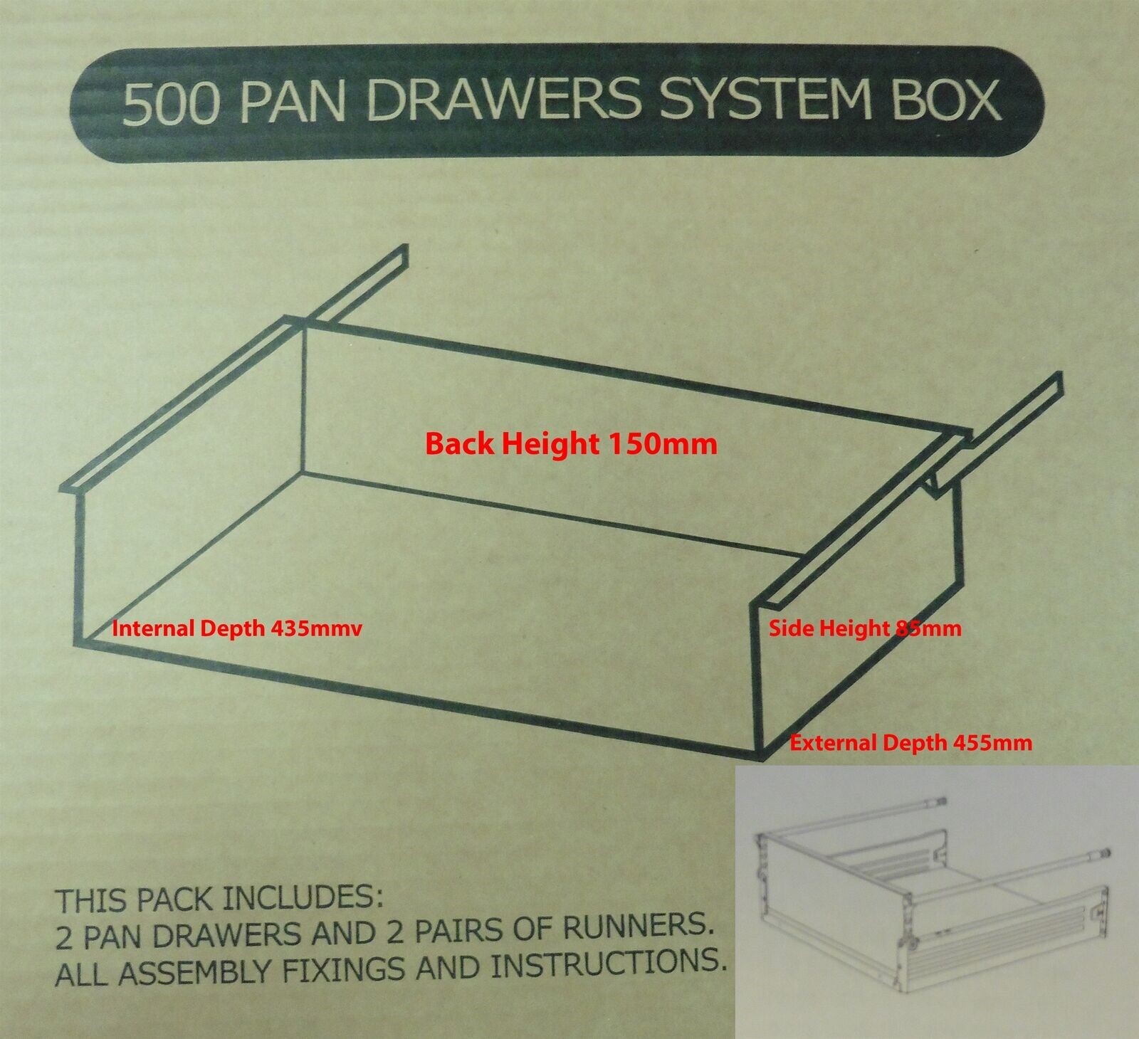 Kitchen Drawer System Box + Pan Drawer - 300/400/500/600/800mm Generic ...
