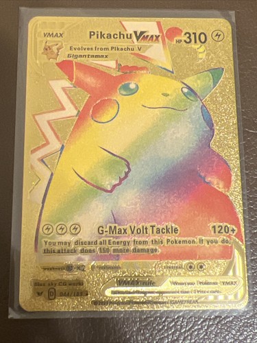 Pokemon Gold Foil Pikachu Vmax Gold Metal Plated Rainbow Full Art 44/ ...