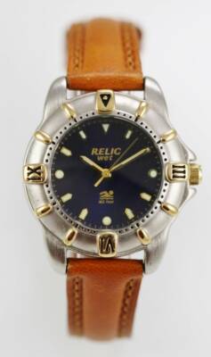 Relic Watch Womens Brown Leather Stainless Silver Gold Battery 50m Blue ...