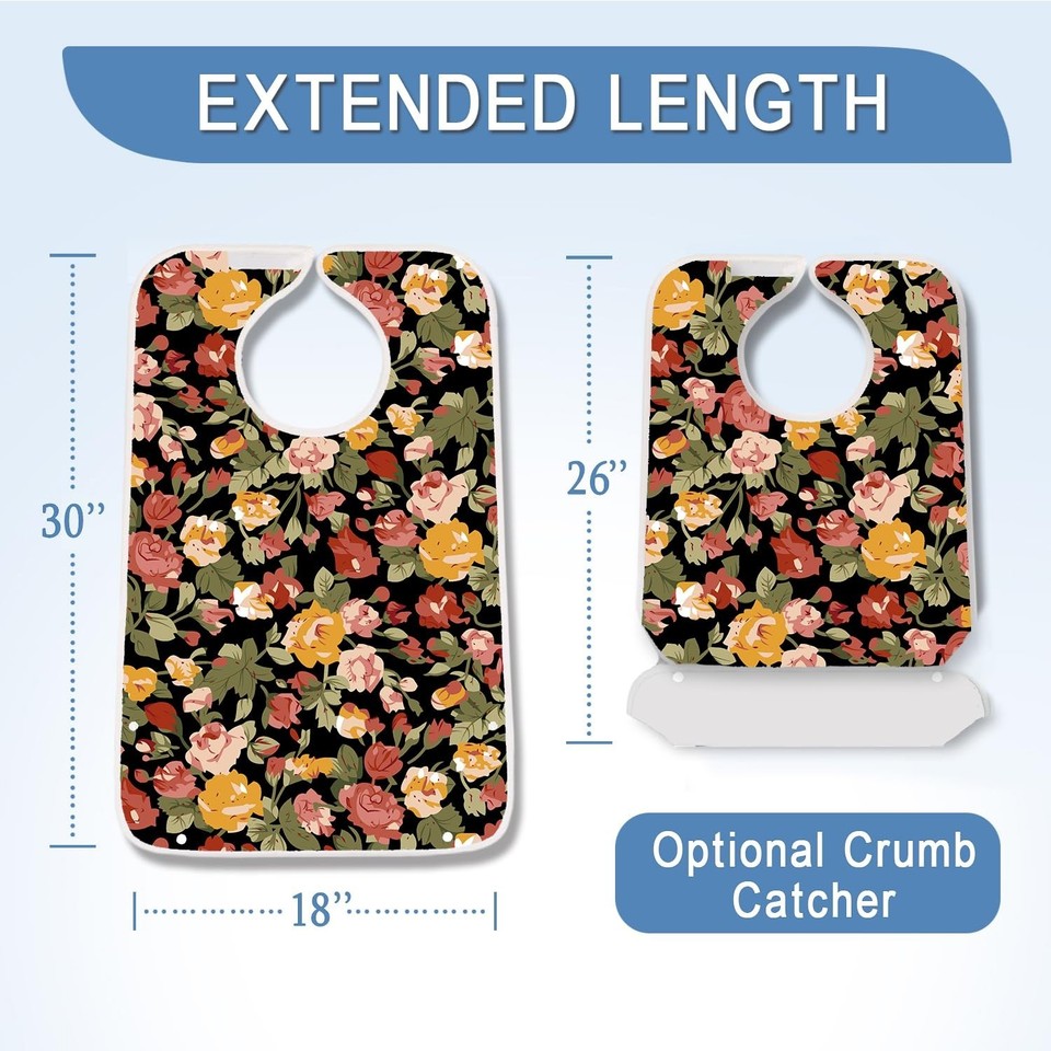 4 Pack Terry Cloth Adult Bibs with Crumb Catcher, Washable Adjustable ...
