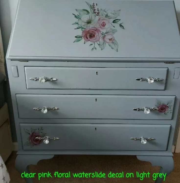 FURNITURE TRANSFER DECAL BLUE PINK ROSE RUB OFF STICKER WATERSLIDE ...