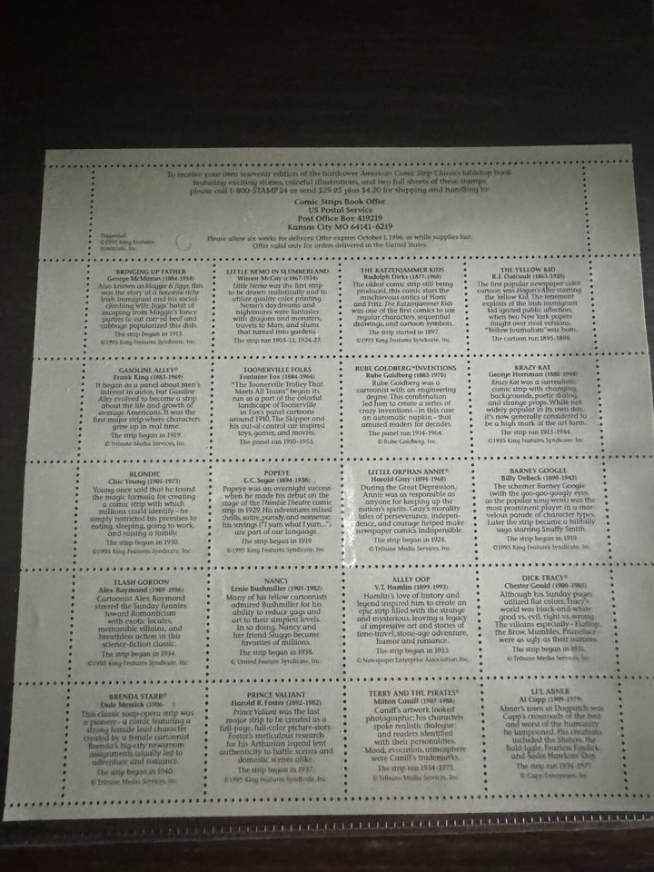 Scott #3000 Comic Strip Classics Pane of 20 32¢ Stamps (1996) | eBay