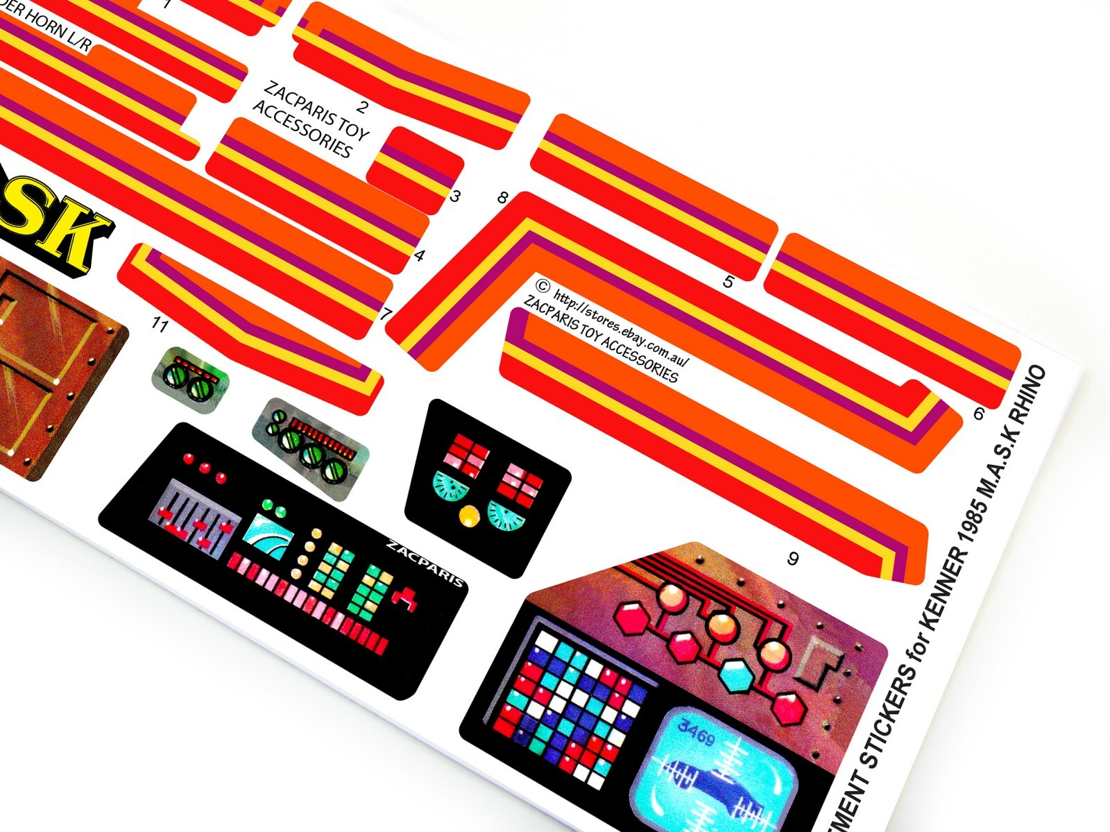 Stickers for KENNER M.A.S.K RHINO with Grill, under horn & internal ...