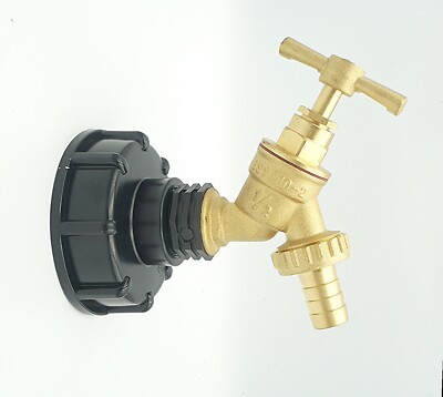 IBC CAP (S60X6) to Brass Bib Tap & 1/2" Barbed Garden Hose Connector ...