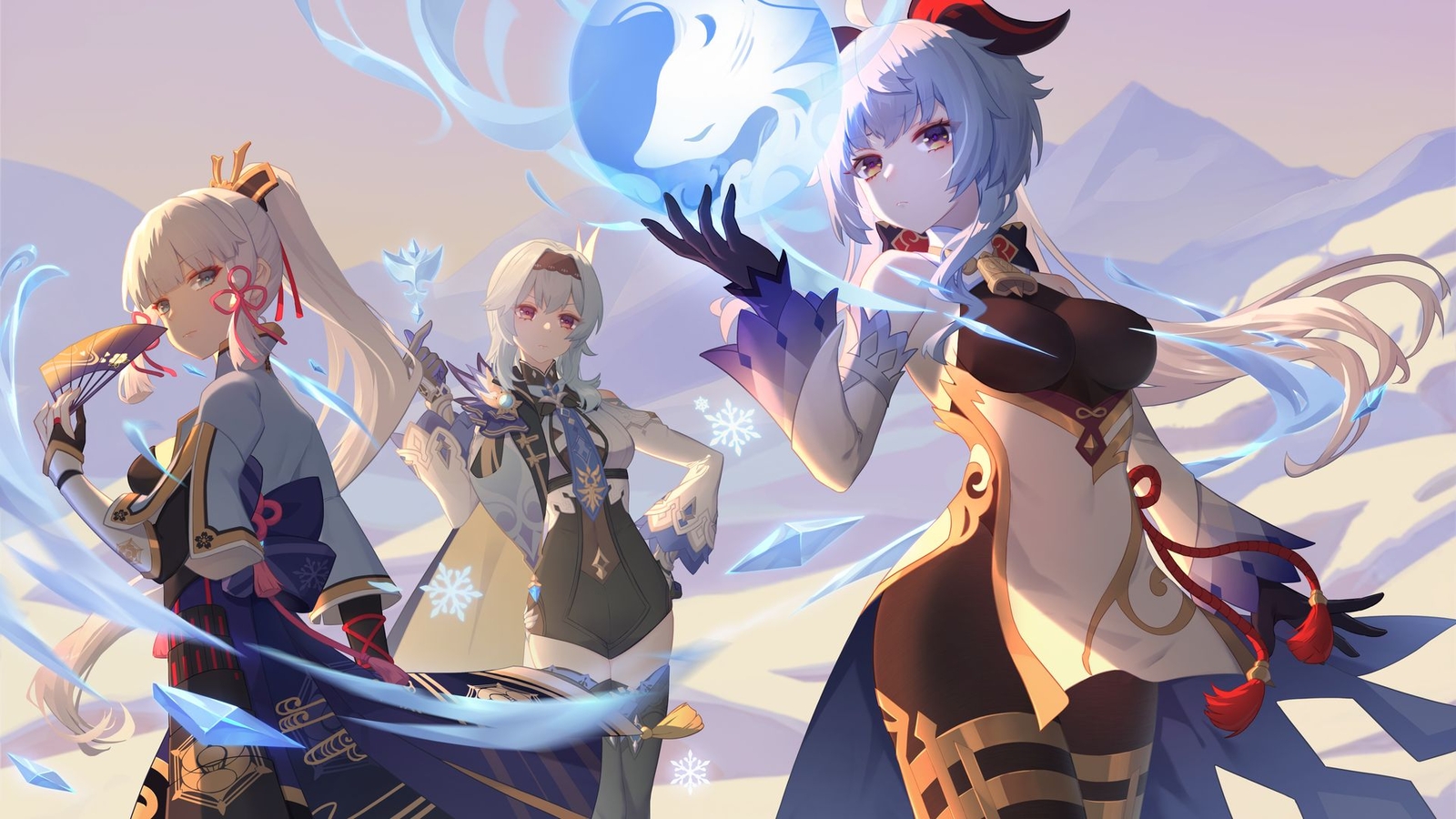 Anime genshin impact eula kamisato ayaka ganyu video Playmat Gaming Mat ...