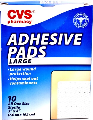 CVS Adhesive Pads,10 Large Pads,Large Wound Protection,Sterile,Beige,3 ...