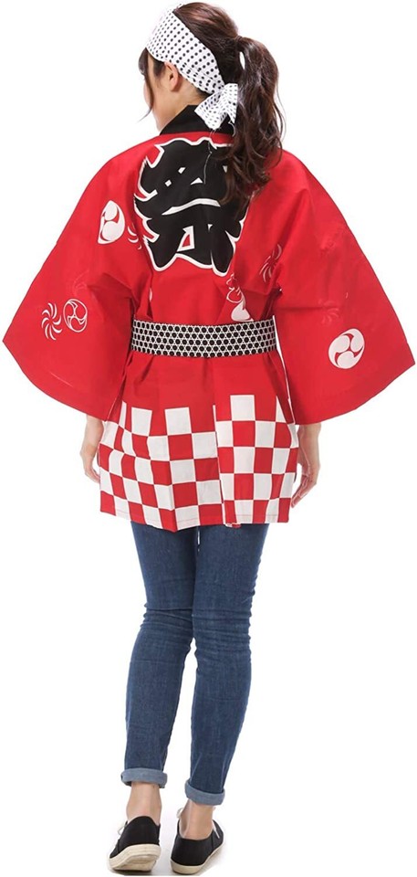 Matsuri Happi Coat 3pcs. Set-Japanese Festival Kimono Jacket M/L Red ...