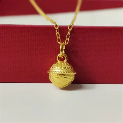 Pure Solid 999 24K Yellow Gold Bell Pendant With 18K O Link Pure Solid 999 24K Yellow Gold Bell Pendant With 18K O Link