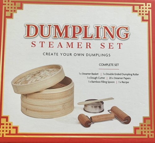 Dumpling Steamer Set 20cm Basket Roller Cutter Spoon Papers & Recipe ...