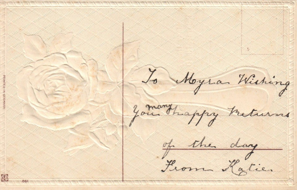 VINTAGE Embossed Pink Coloured Roses in Green Art Nouveau Vase POSTCARD ...