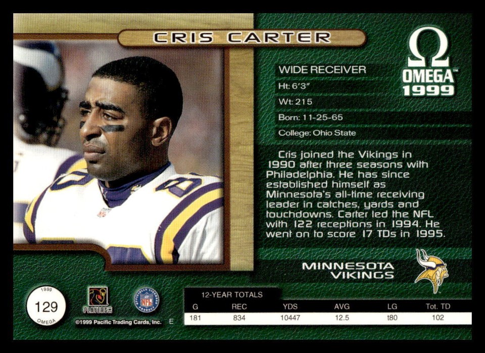 1999 Pacific Omega #129 Cris Carter Copper #/99 | eBay