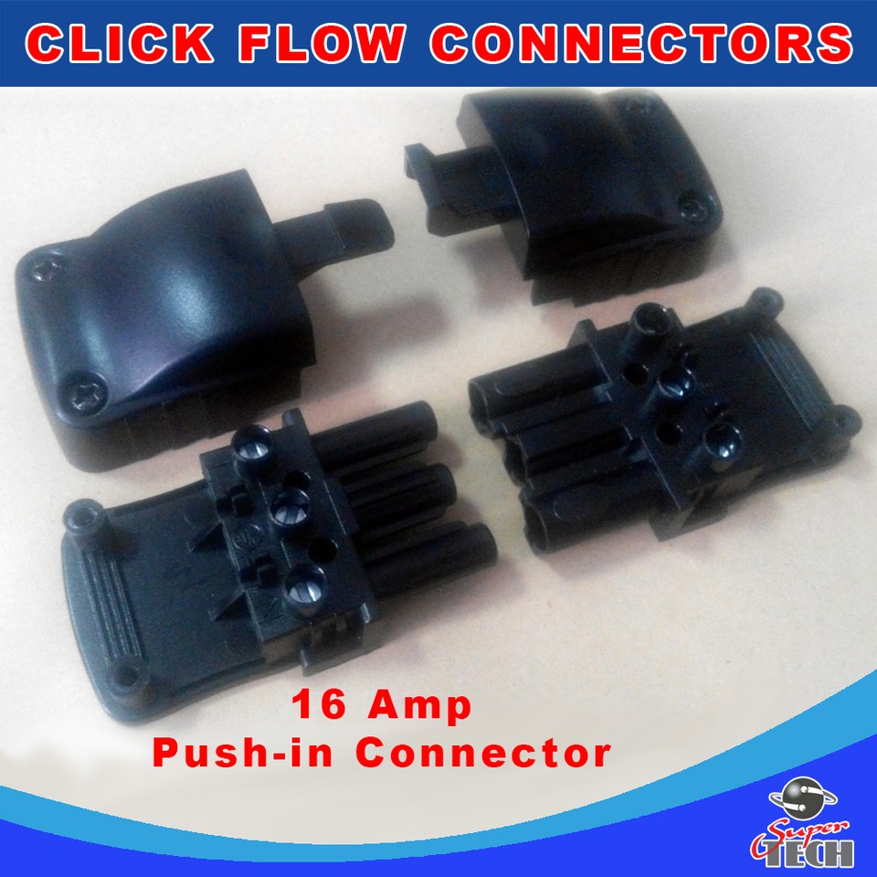 Click Fast Flow 3 Pin Push In Connector Pull Apart 16 Amp 3 Pole Flow ...