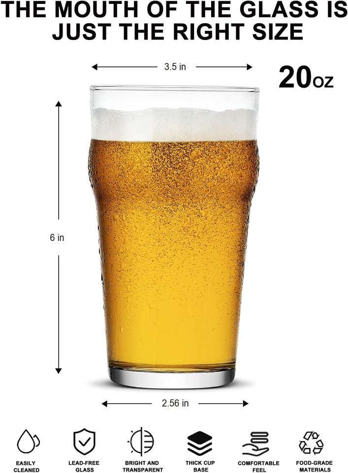 Pint Glasses,20Oz British Beer Glass,Classics Craft Beer Glasses ...
