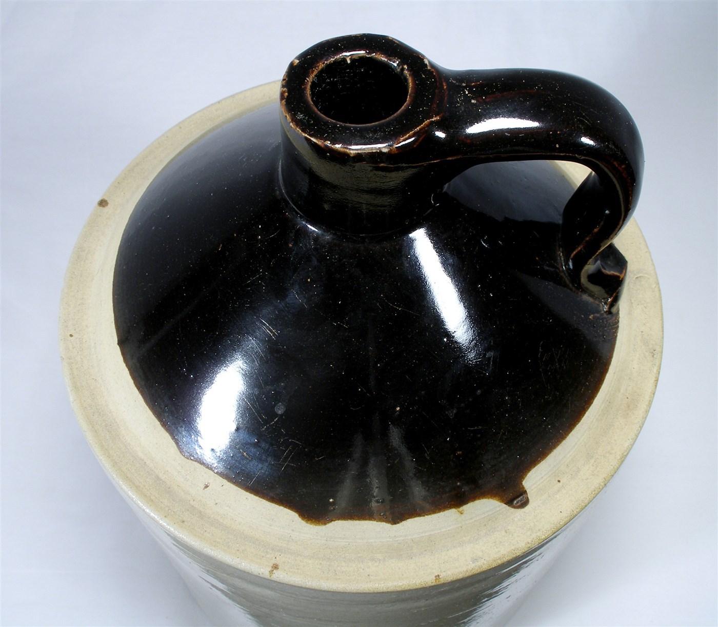 ANTIQUE 2GAL STONEWARE POTTERY WHISKEY SPIT TOBACCO GLAZE PROHIBITION ...