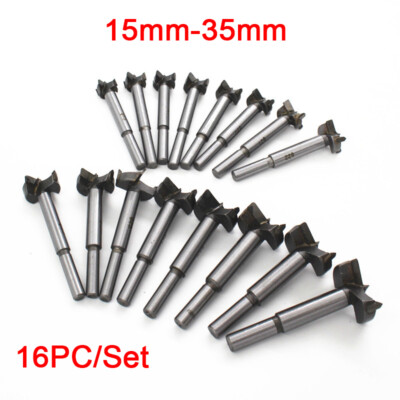 15mm-35mm 16PC Forstner Flat Woodworking Drill Bit Set Hole Boring Saw ...