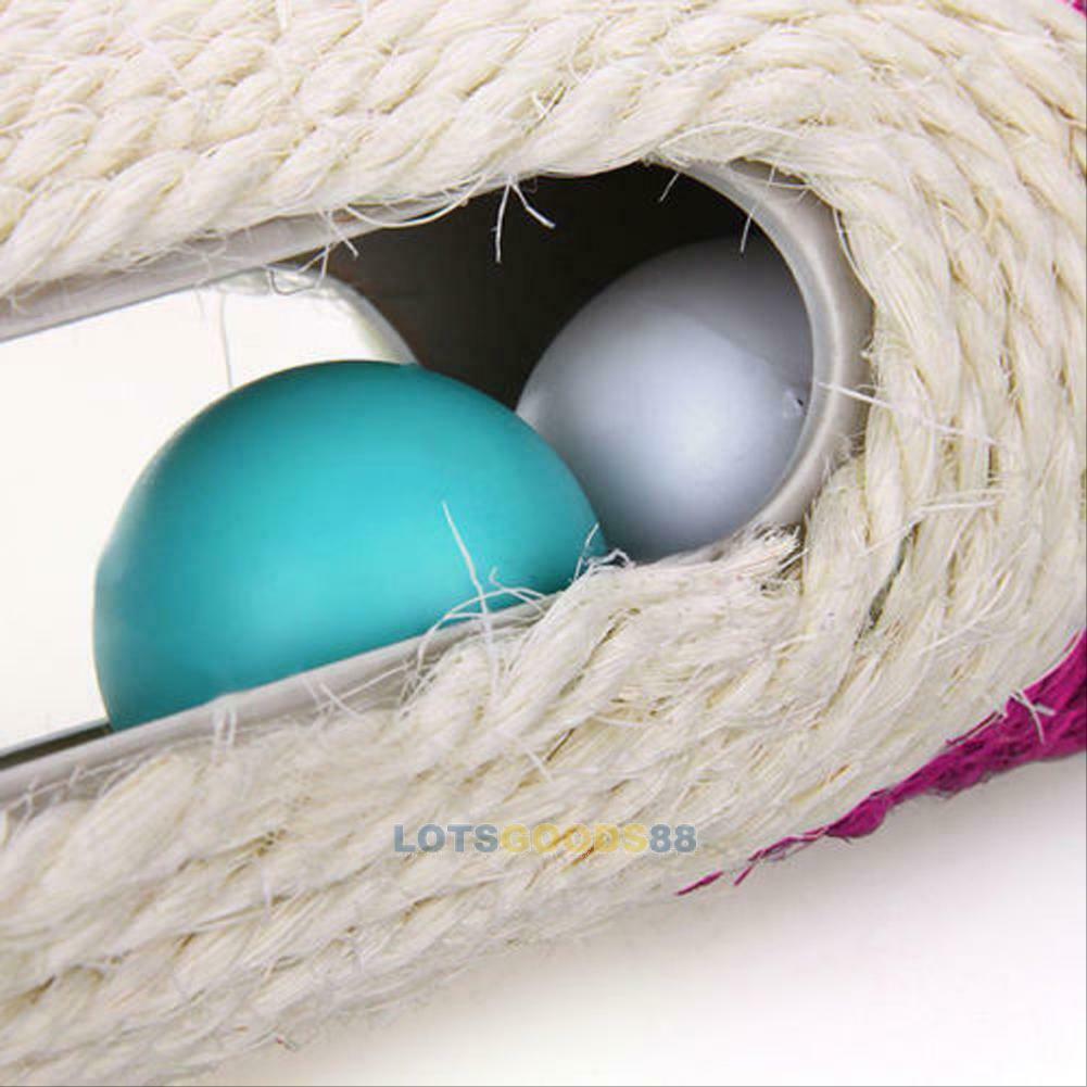 Pet Cat Kitten Kitty Rolling Sisal Scratching Post 3 Trapped Ball Train ...