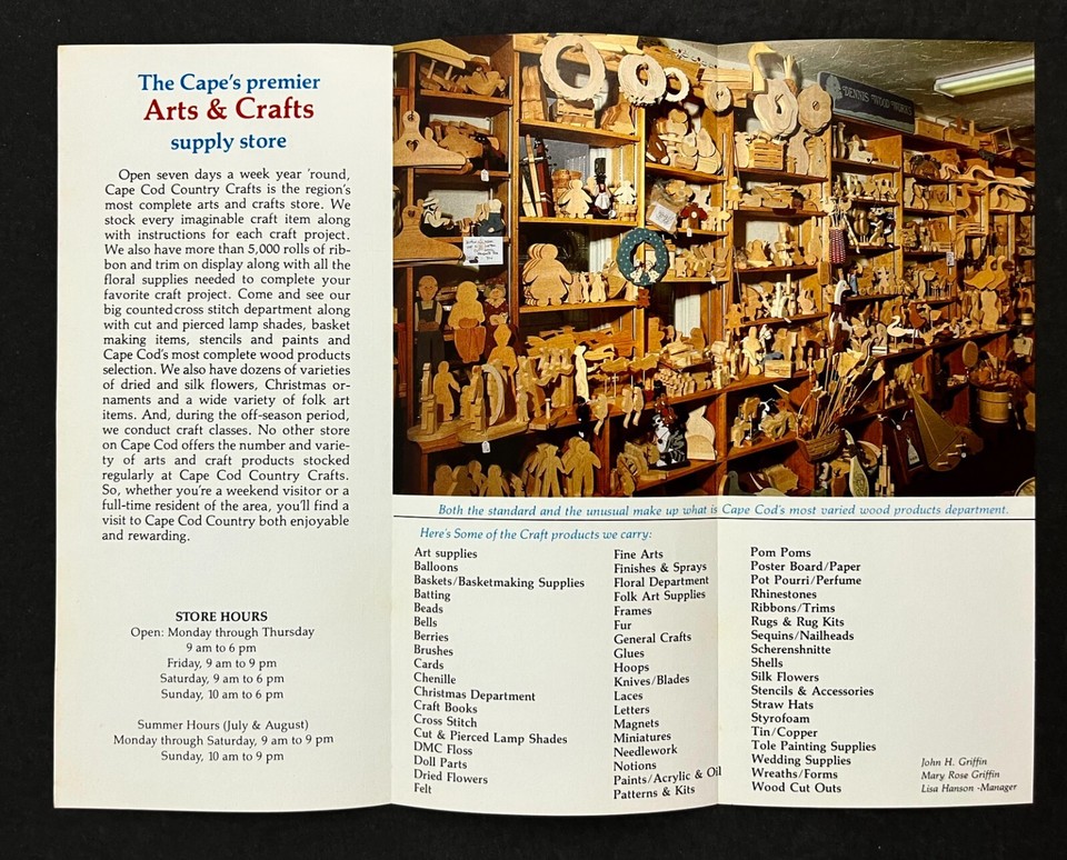 1980s Cape Cod Country Arts & Crafts Store Massachusetts Vintage Travel Brochure | eBay