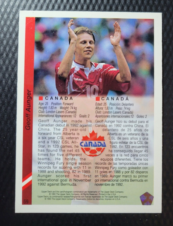 1993 Upper Deck World Cup USA '94 Preview GEOFF AUNGER Team Canada ...