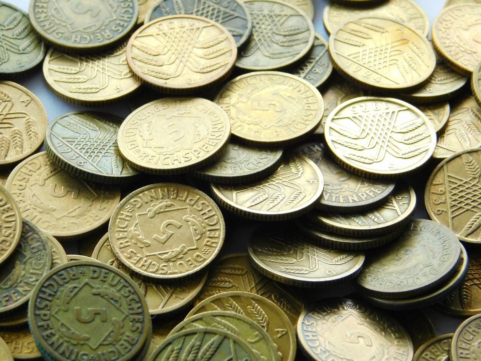 Lot GERMAN Coin 100x 5 REICHSPFENNIG 1924 - 1936 Brass WEIMAR REPUBLIC ...