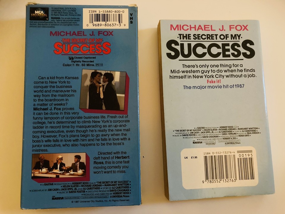 The Secret of My Success 1987 VHS & Movie Tie In Paperback Micheal J ...