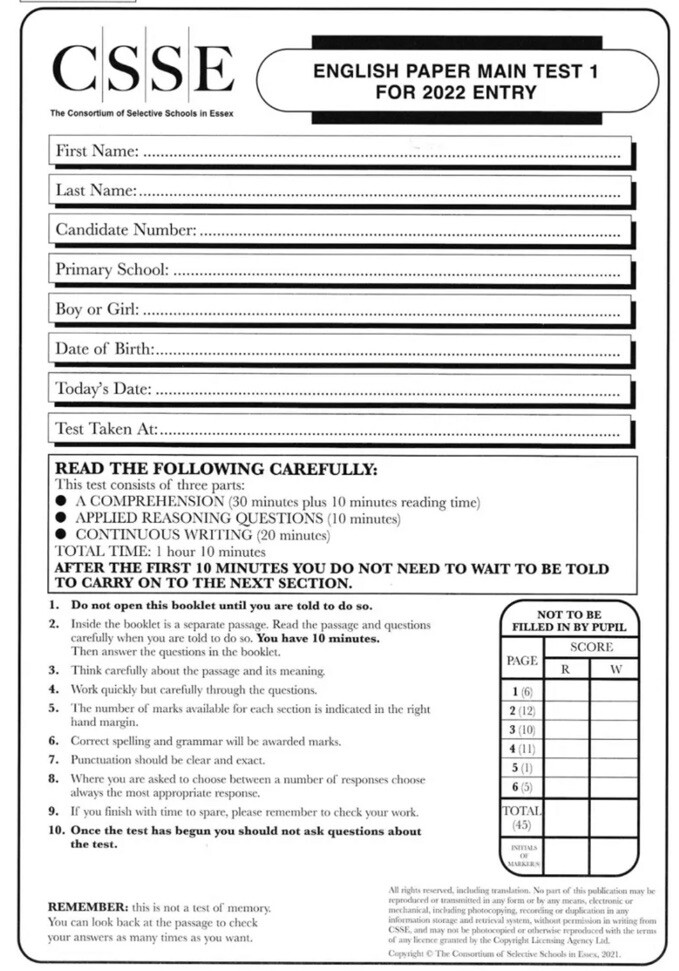 CSSE 11+ 2022 Entry Main Day & Alt Day Past Papers PDF Email Only. PLS ...