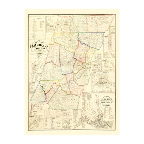Old Map of Cambria County, PA 1867 - Vintage Pennsylvania Ar | eBay