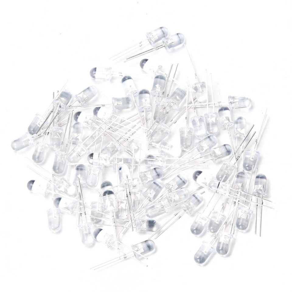 100 pcs 5mm Warm White LED Diode Lights Clear Round Transparent DC 3V ...