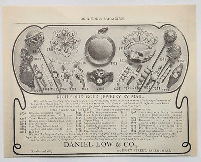 1901 Daniel Low Jewelry By Mail Victorian Original Print Ad Salem Mass ...