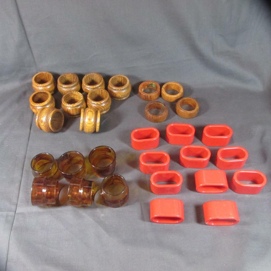 Lot of 30 Mid Century 1050's Napkin Rings, Red, Wooden, Amber (Lucite ...