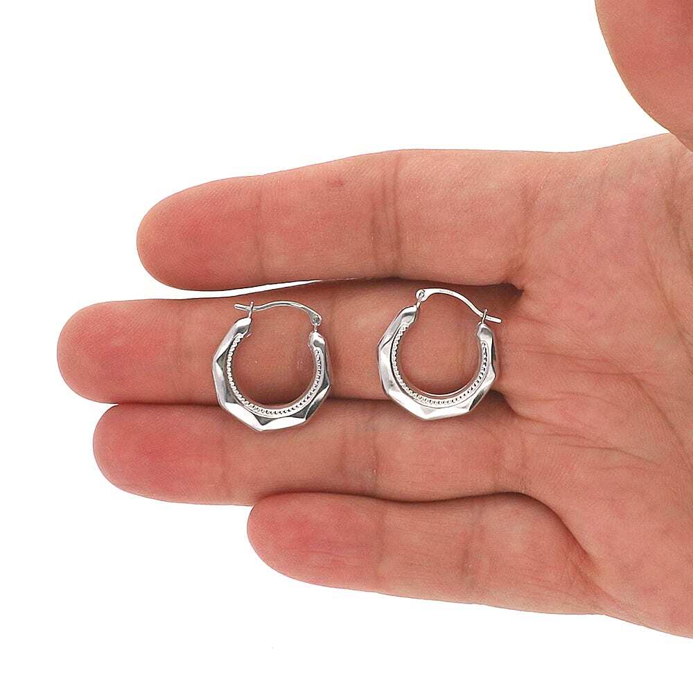 14K Yellow Gold White Milgrain Creole Style Hinged Snapback Hoop ...