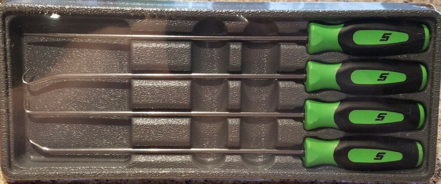 Snap-on 4 PC Green Mini Long Soft Grip Awl Hook & Pick Set SGLASA204CG ...