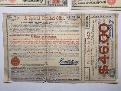 3 Daniel Beatty Organ Coupons 1883 Beautiful Graphics | eBay