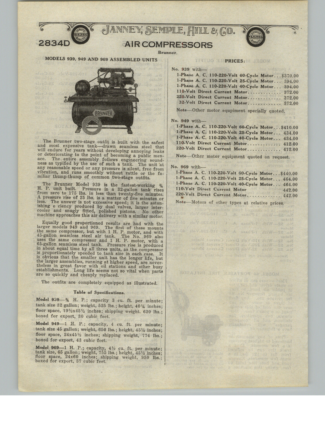 1924 PAPER AD 3 PG Brunner Air Compressor Portable Model 52 102 932 66 ...