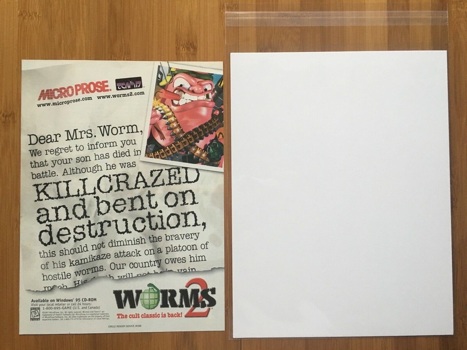 WORMS 2 PC Box 1997 RARE Poster Ad Art TEAM 17 Roping BNG Armageddon 3D ...