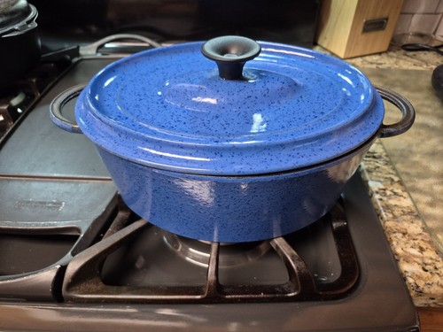 Vintage French Le Creuset Style Blue Cast Iron Dutch Oven | eBay