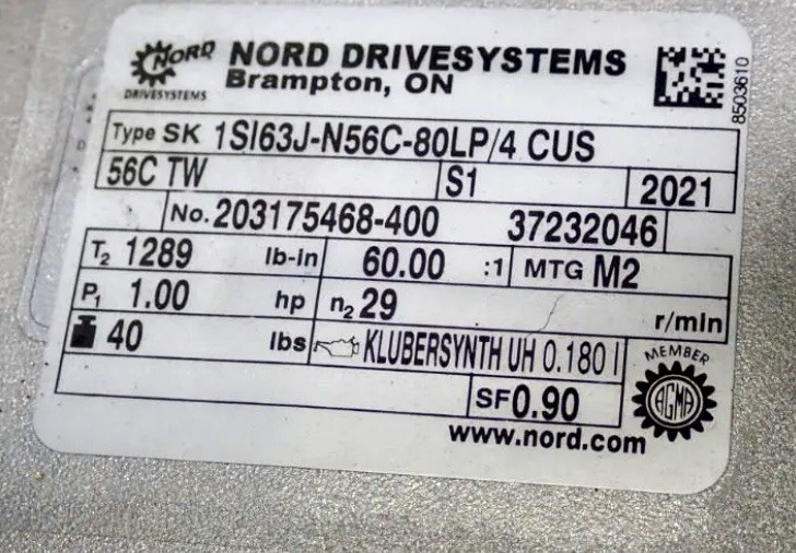 Nord SK1SI63J-N56C-80LP/4 CUS 56C TW 1730RPM Ratio 100. W. Grbx Adapt ...