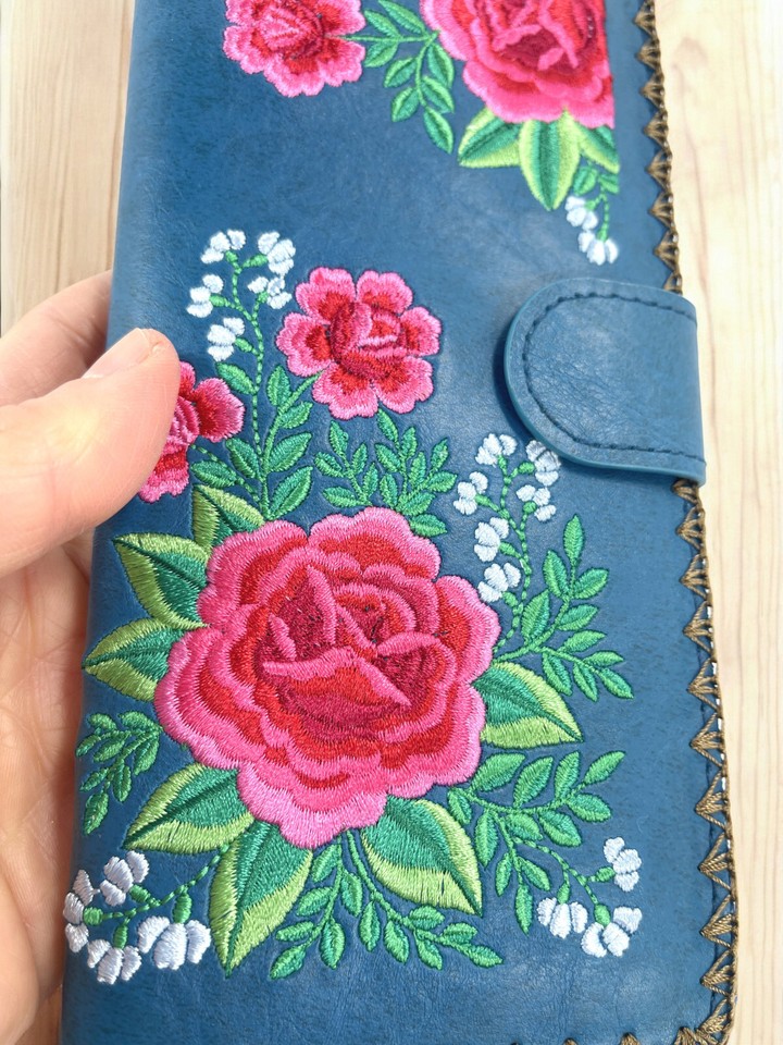Lavishy Wallet - Pink Rose Bouquet Floral Embroidery wallet, Love Rose ...